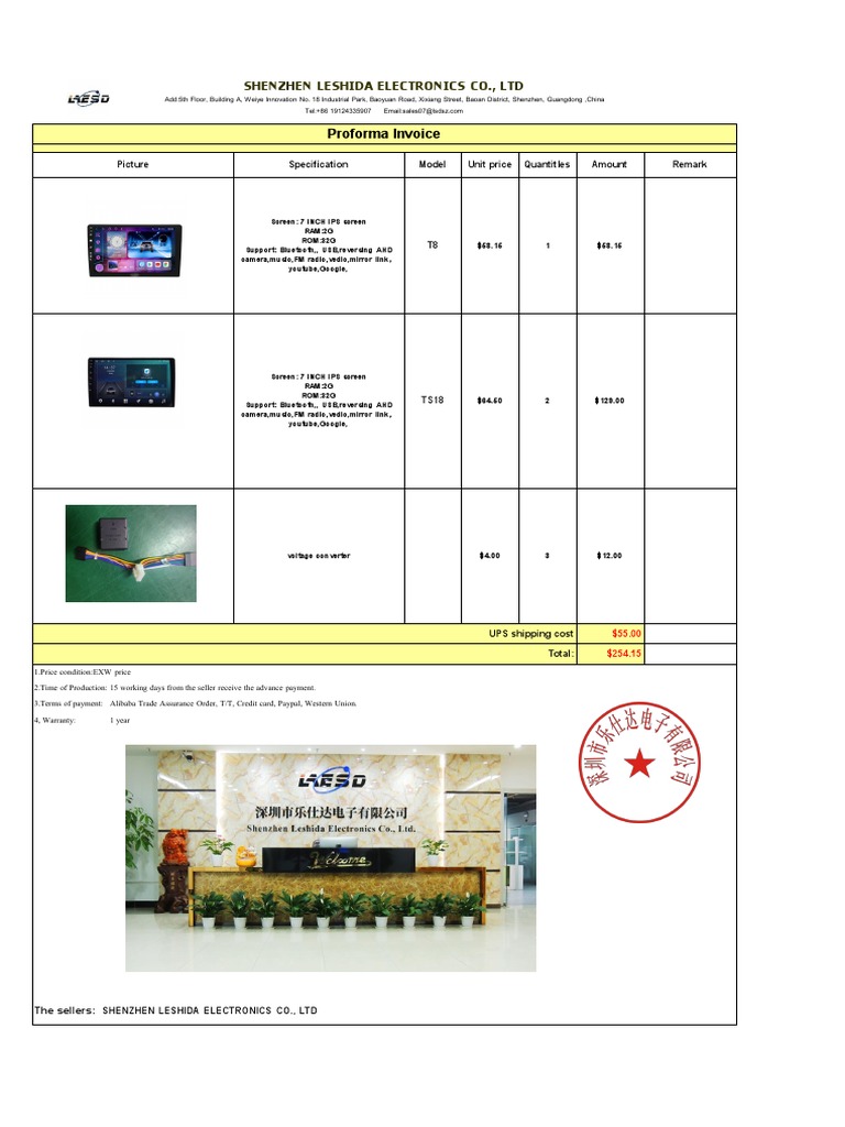 Proforma Invoice.(1)TS18 TS8 | PDF | Computing