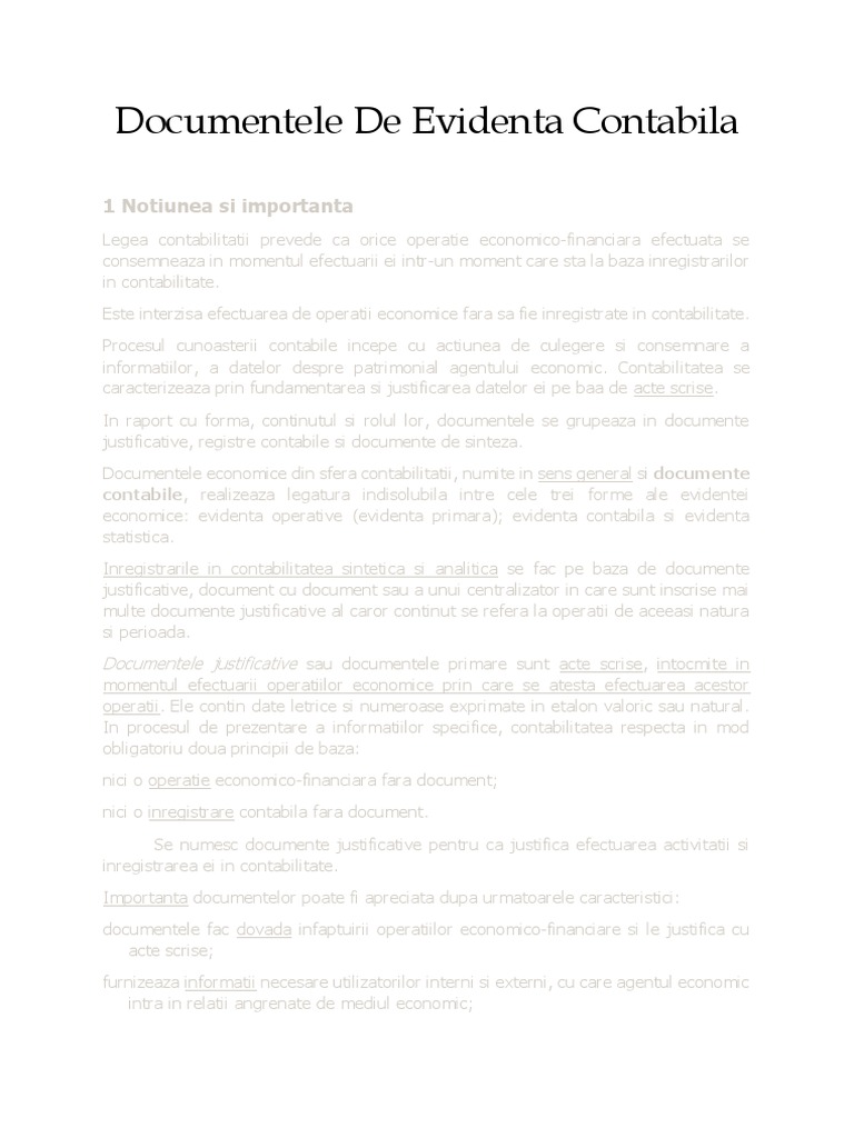 1.referat Documente de Evidenta Contabila | PDF