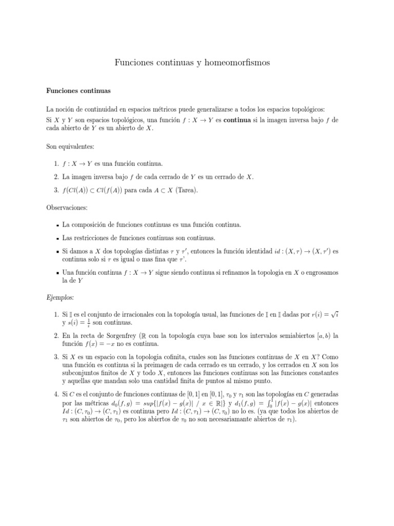 Funciones Continuas y Homeomorfismos | PDF | Función (Matemáticas ...