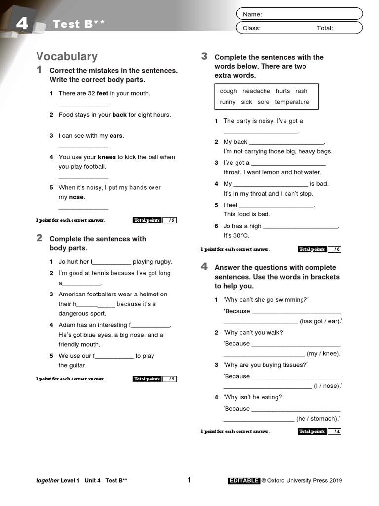 Together Level 1 Unit 4 Test B | PDF | Linguistics | Syntax