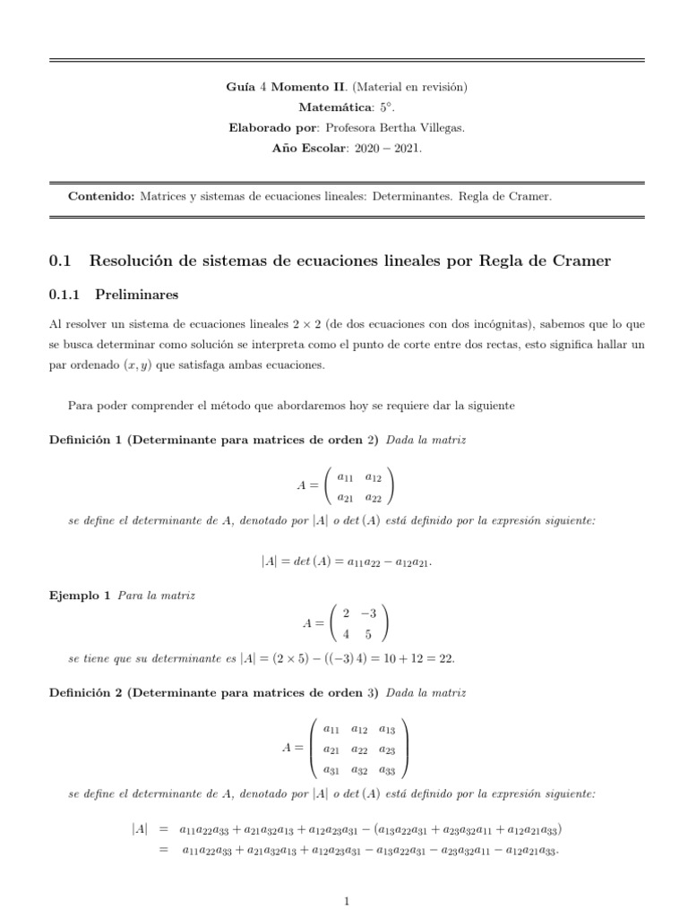Cramer | PDF | Determinante | Matriz (Matemáticas)