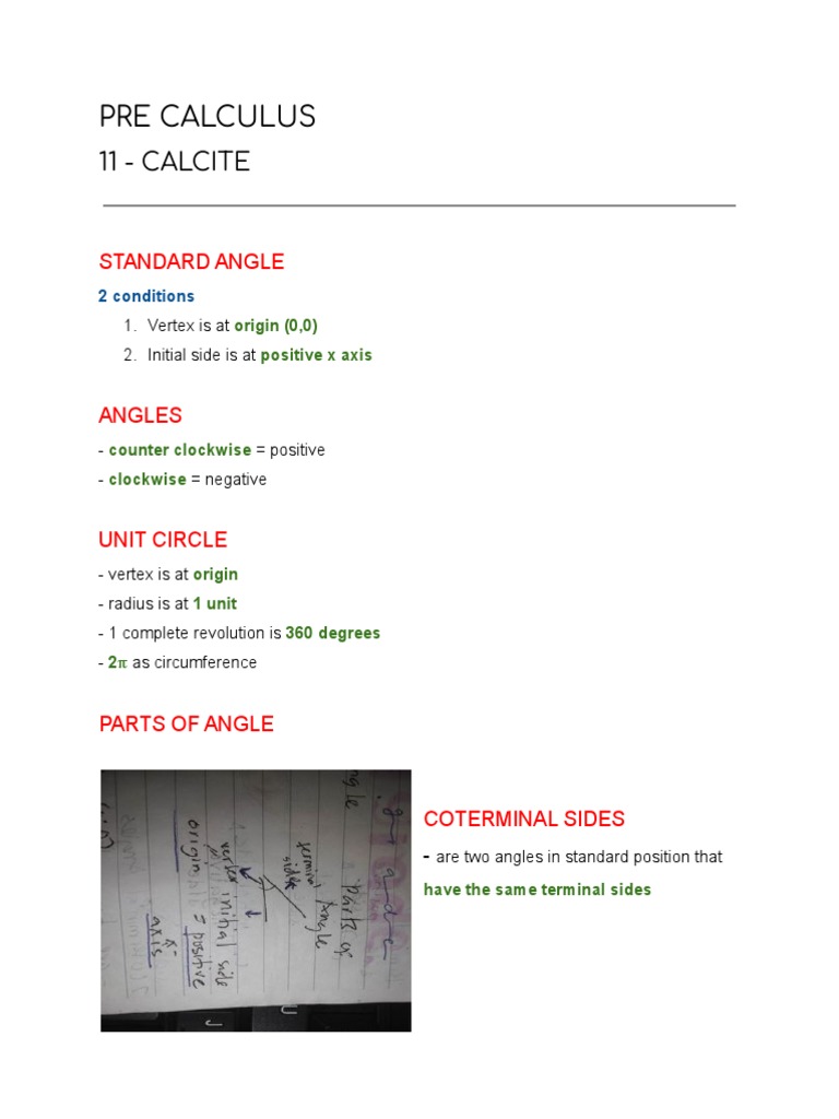 Pre Calculus Reviewer | PDF | Angle | Circle