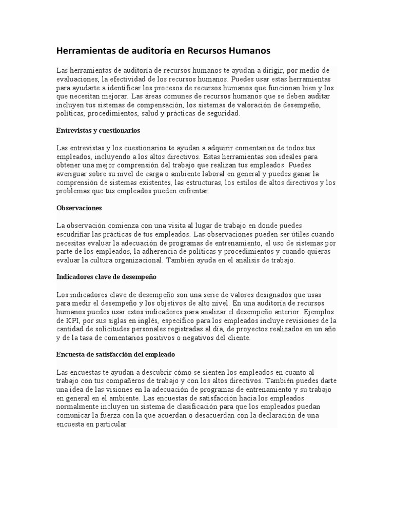 Herramientas de Auditoría en Recursos Humanos | PDF