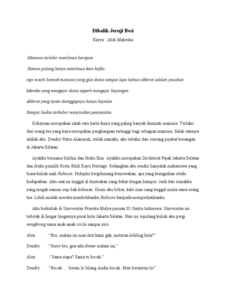 Cerpen Dibalik Jeruji Besi | PDF