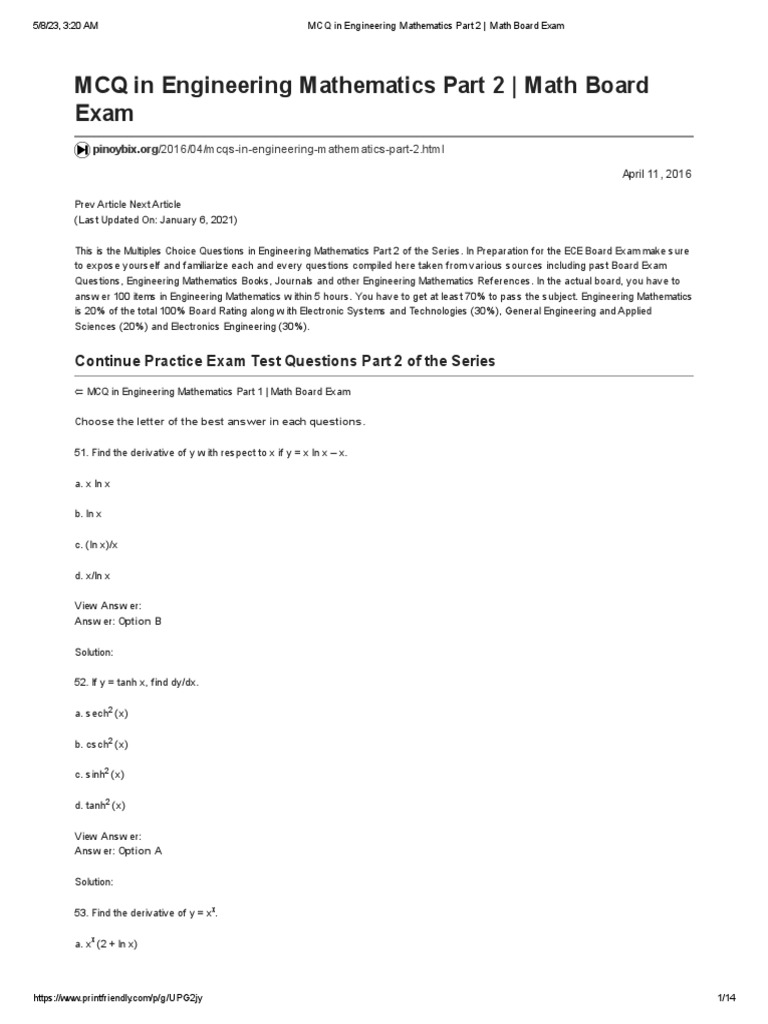 Mathematics Part 2 - Math Board Exam | PDF
