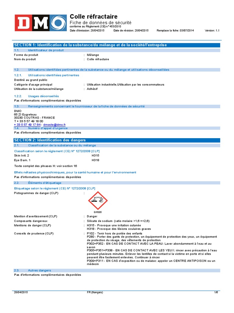 Notice Colle Réfractaire DMO | PDF