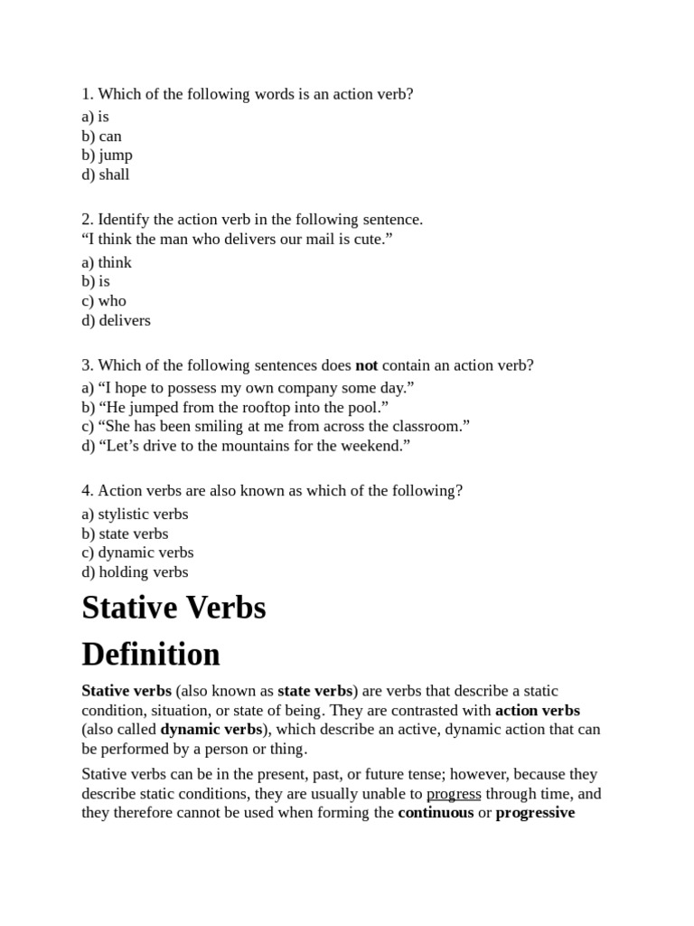Stative Verbs and Present Continuous | PDF | Grammatical Tense | Verb