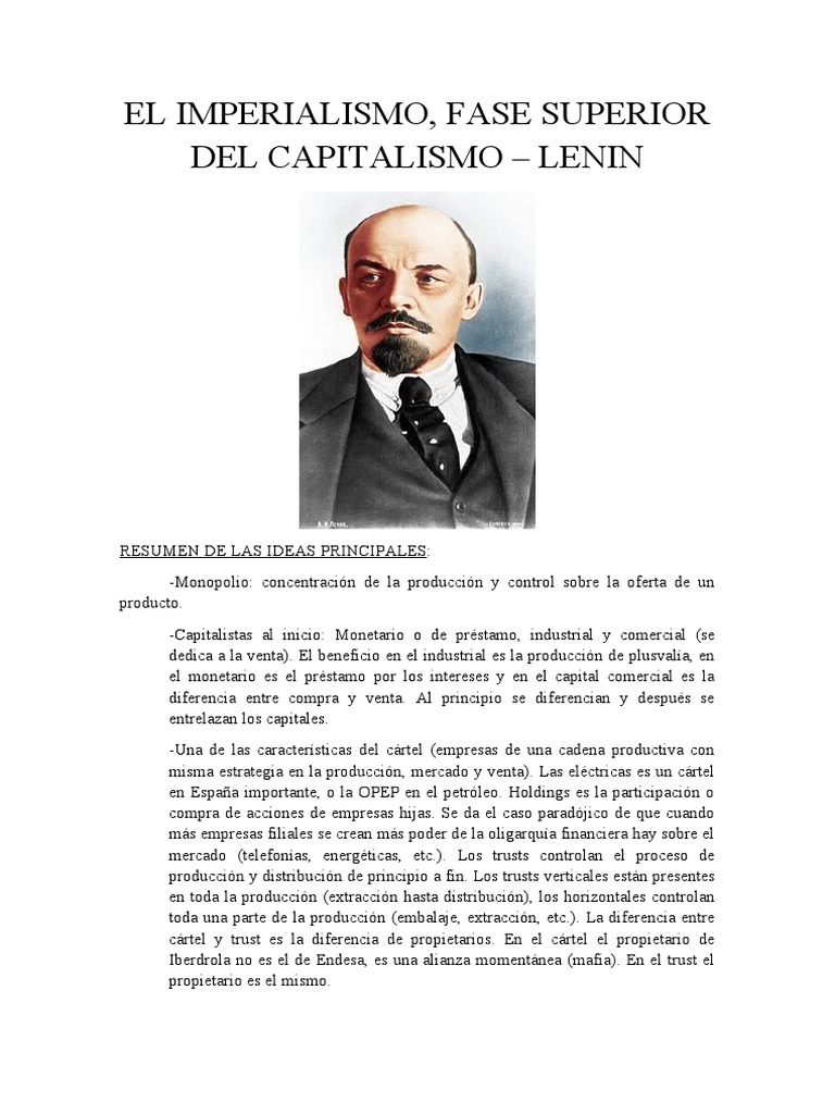 Lenin - El Imperialismo Fase Superior Del Capitalismo | PDF