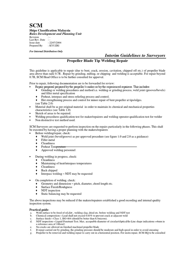 Propeller Blade Tip Welding Guidelines | PDF | Welding | Construction