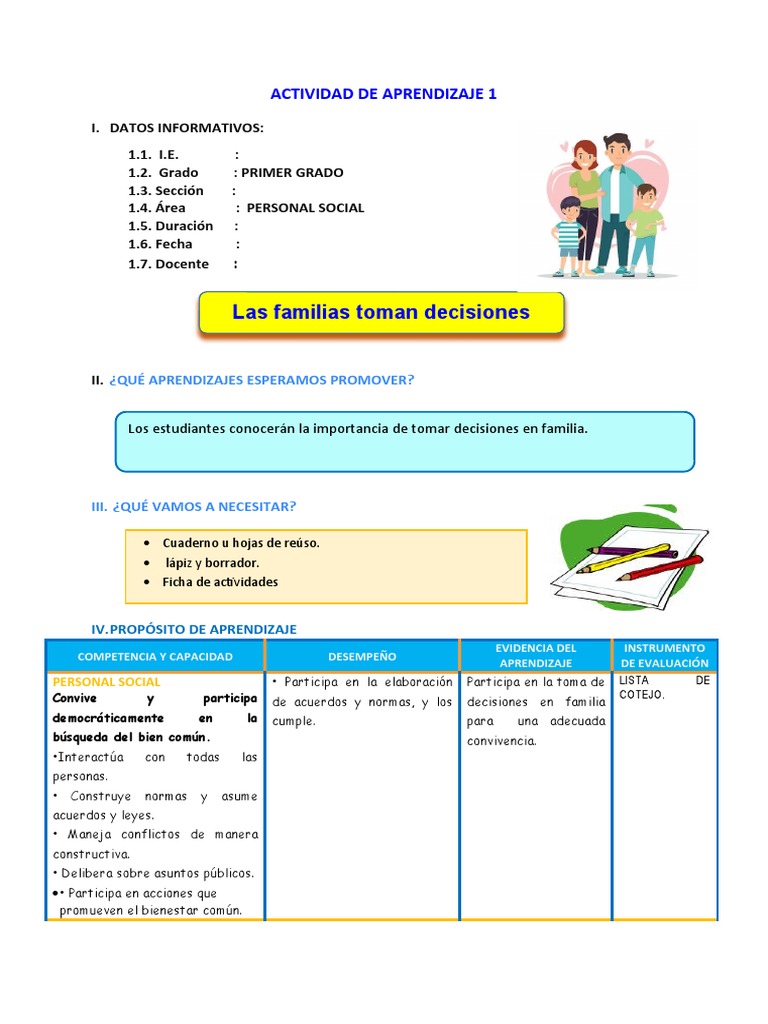 D1 A2 SESION PS. Las Familias Toman Decisiones | PDF | Toma de decisiones | Evaluación