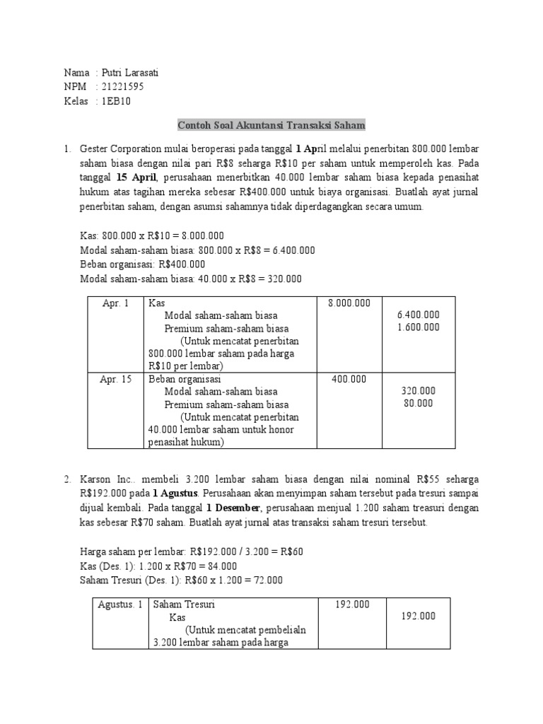 Contoh Soal Transaksi Saham | PDF