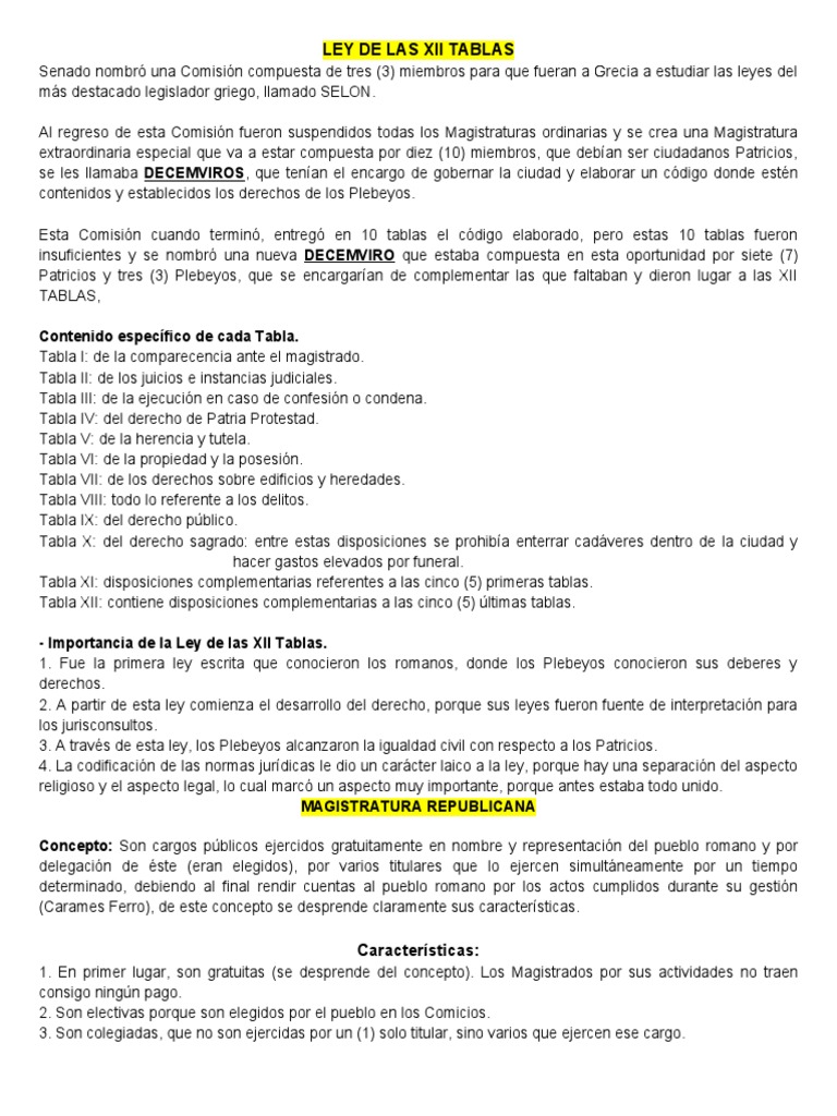 Ley de Las Xii Tablas | PDF | Republica Romana | Roma antigua
