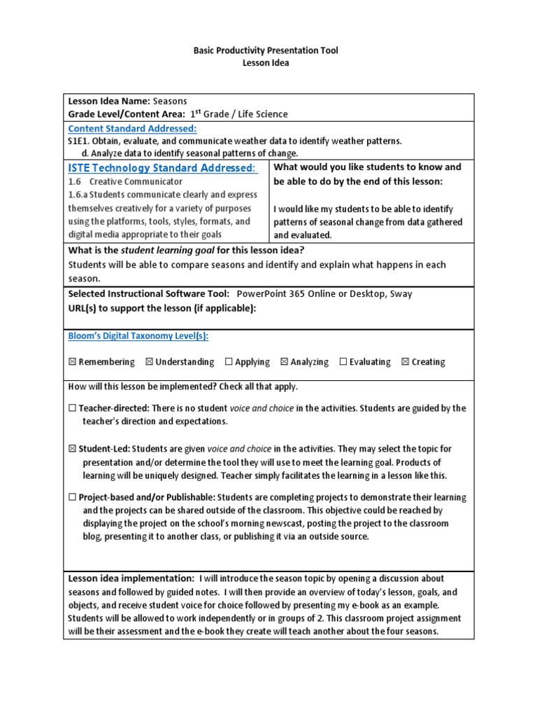Season 1st Grade Lesson Plan | PDF | Behavior Modification | Cognitive ...