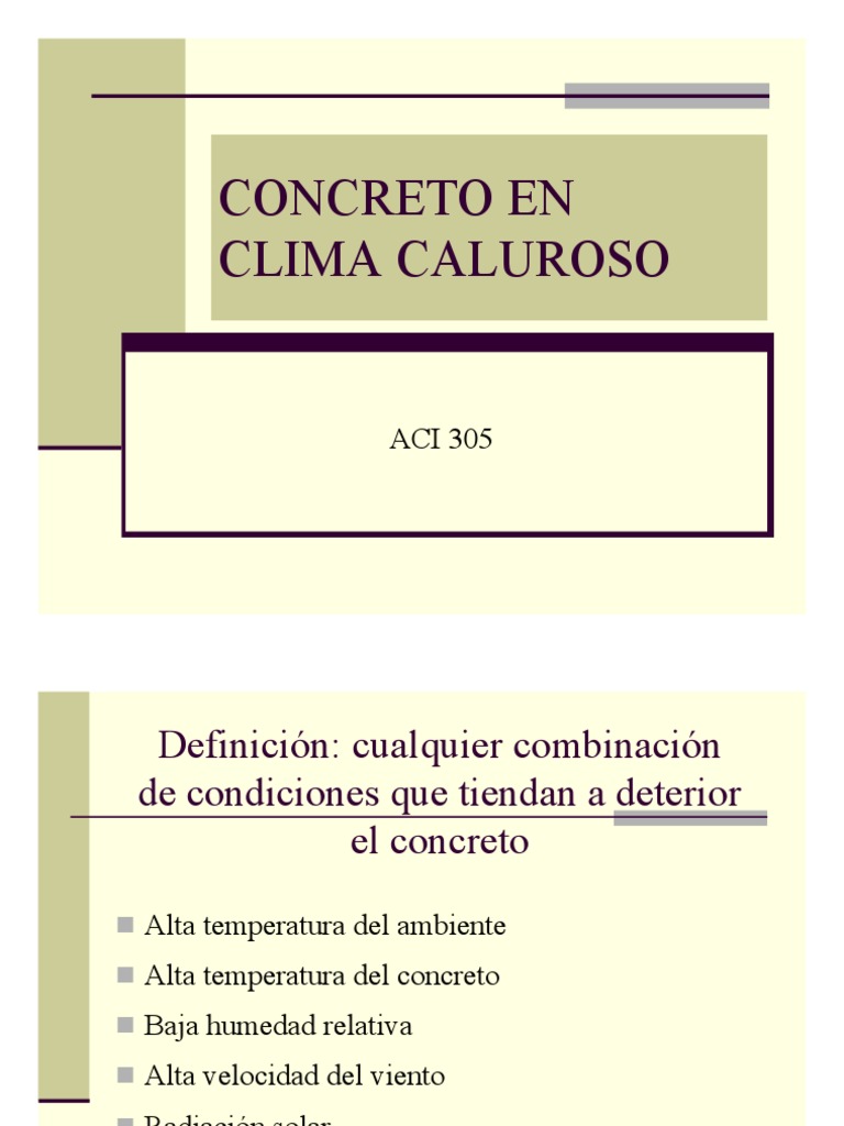 Concreto en Clima Caluroso Aci 305 | PDF | Hormigón | Viga (Estructura)