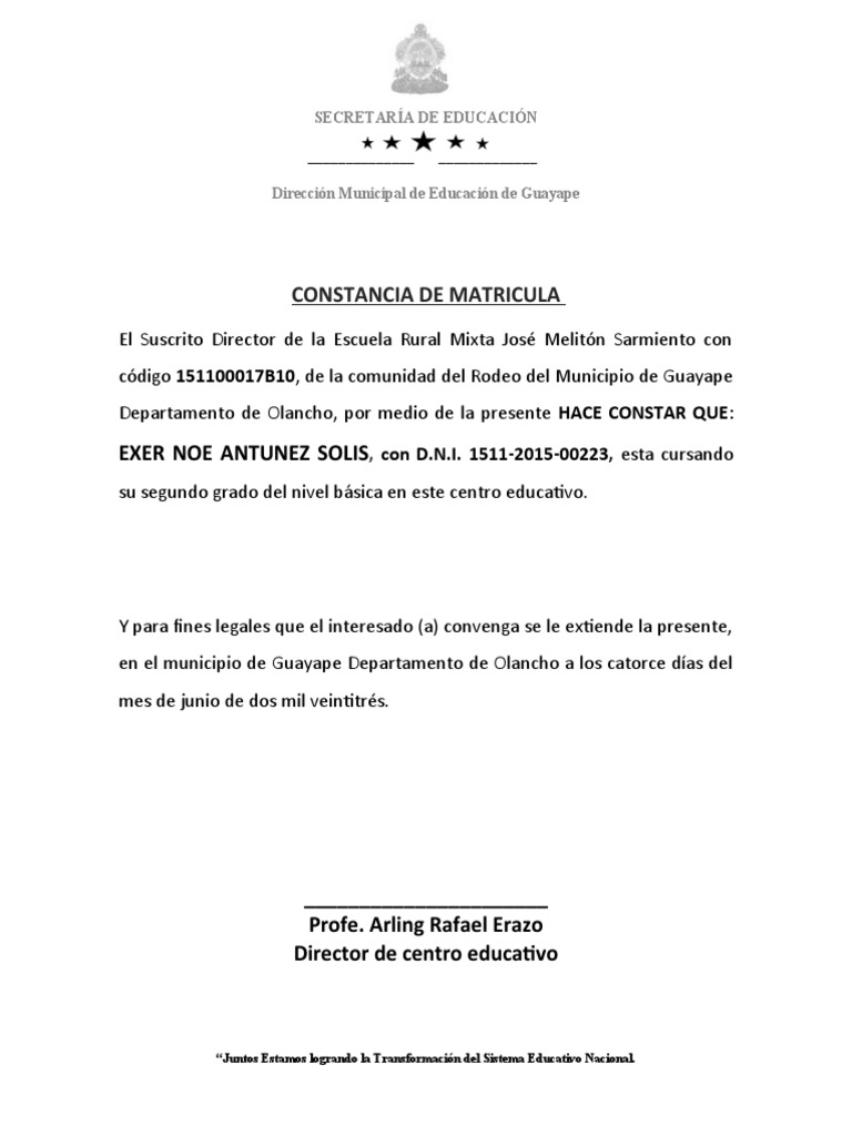 Constancias de Educación en Guayape | PDF