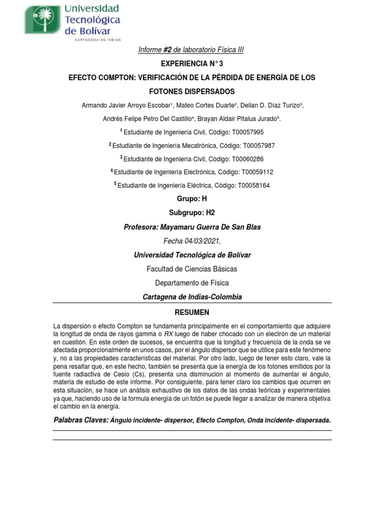 Informe 2 (Efecto Compton) | PDF | Física | Ciencia de los Materiales
