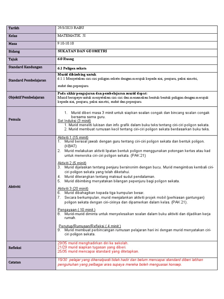 MT THN 5 Mac 29 (Poligon Sekata) | PDF