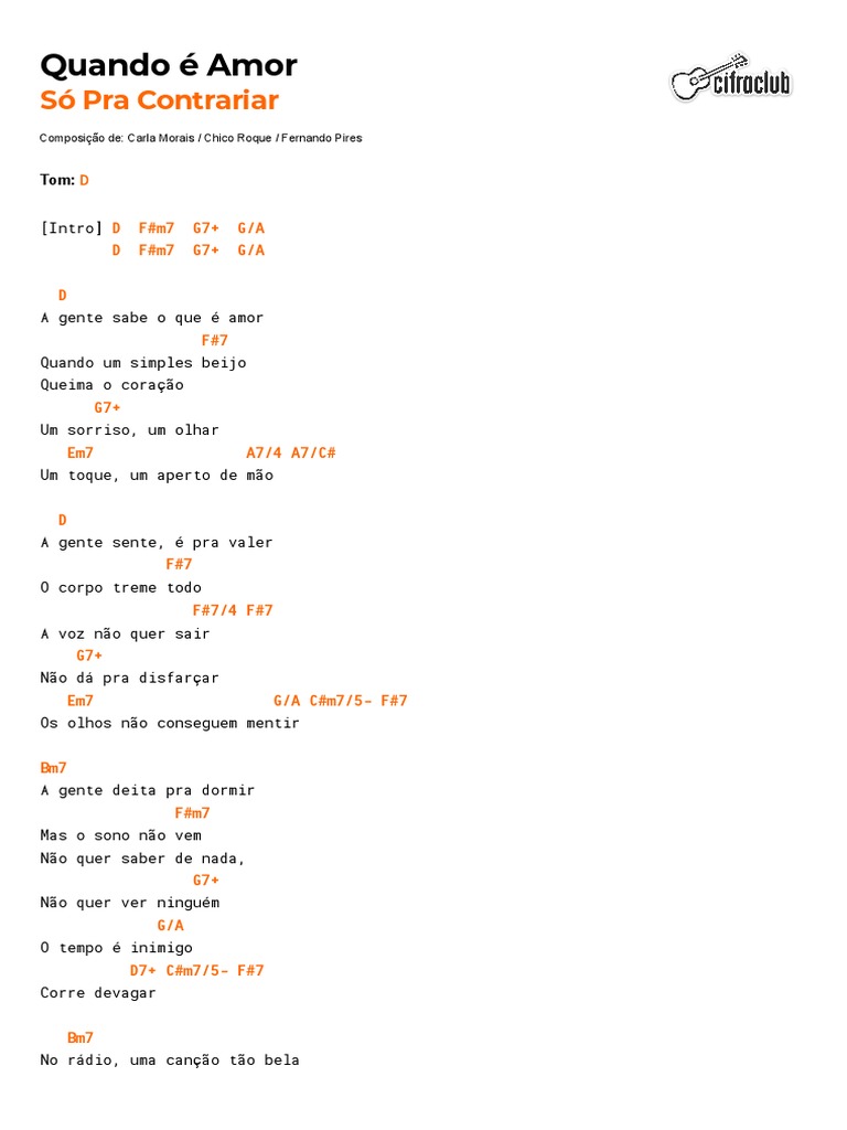 Cifra Club - Só Pra Contrariar Quando É Amor | PDF | Amor