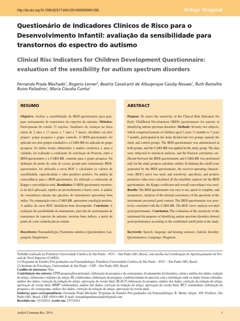 Sensibilidade do IRDI para Autismo | PDF