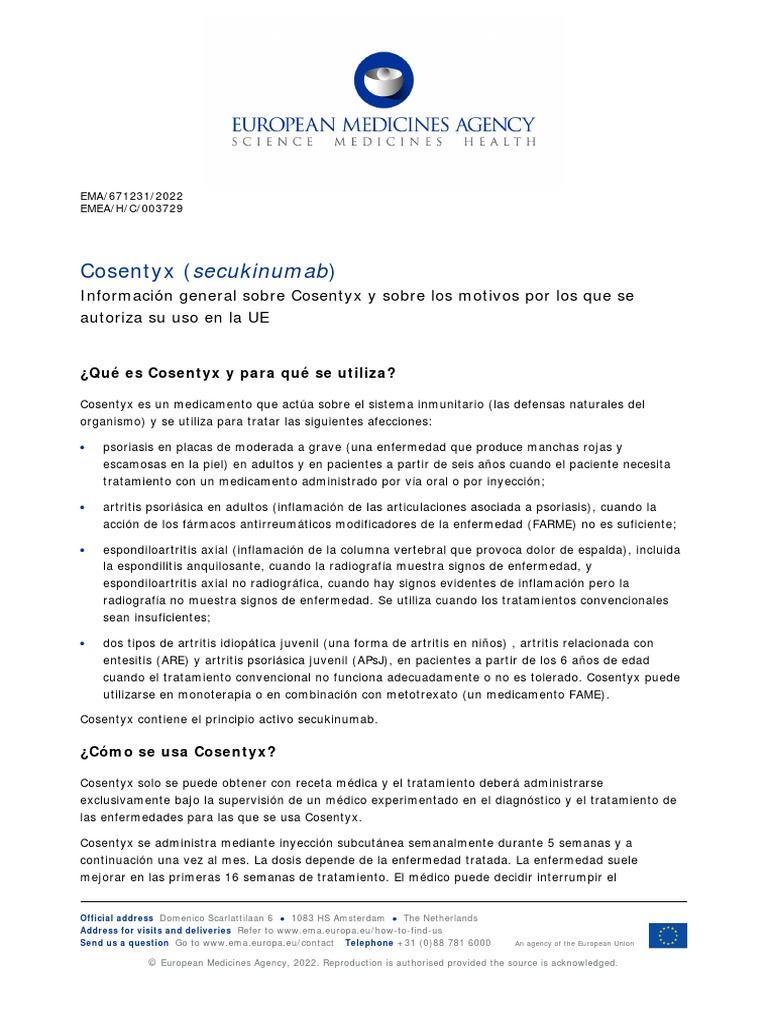 cosentyx-epar-medicine-overview_es | PDF | Psoriasis | Artritis