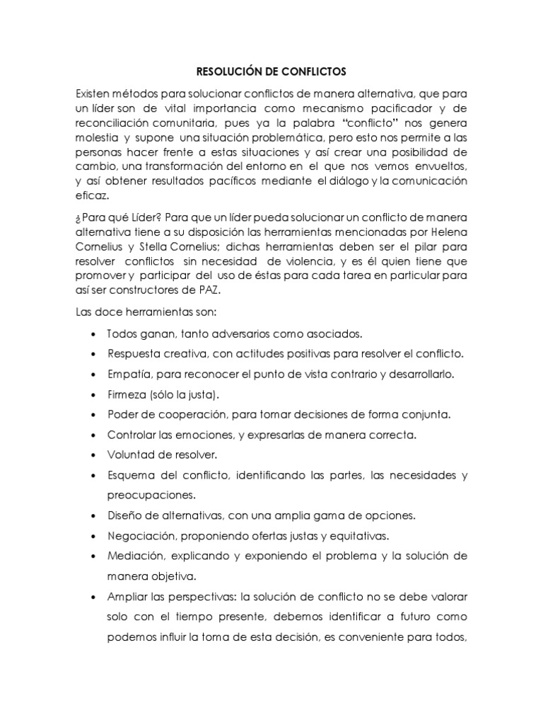 Resolución de Conflictos | PDF | Conflicto (proceso) | La resolución de conflictos