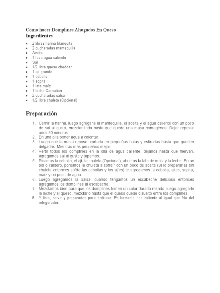 Como Hacer Domplines Ahogados en Queso | PDF | Cocina, comidas y vino