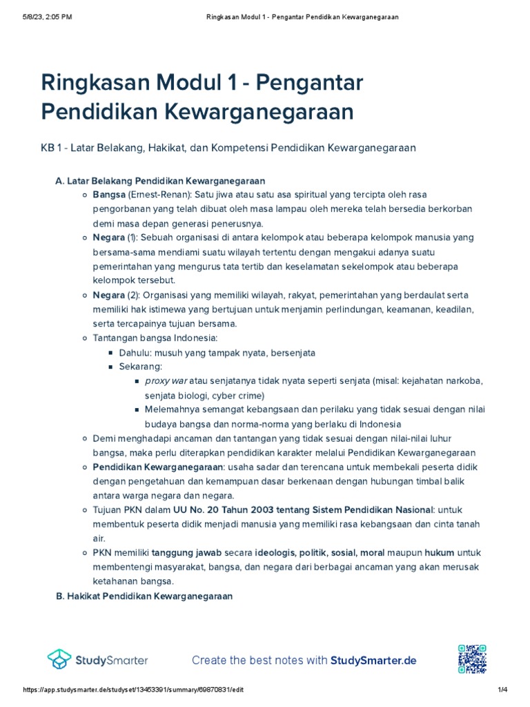 Ringkasan Modul 1 Pengantar Pendidikan Kewarganegaraan Pdf