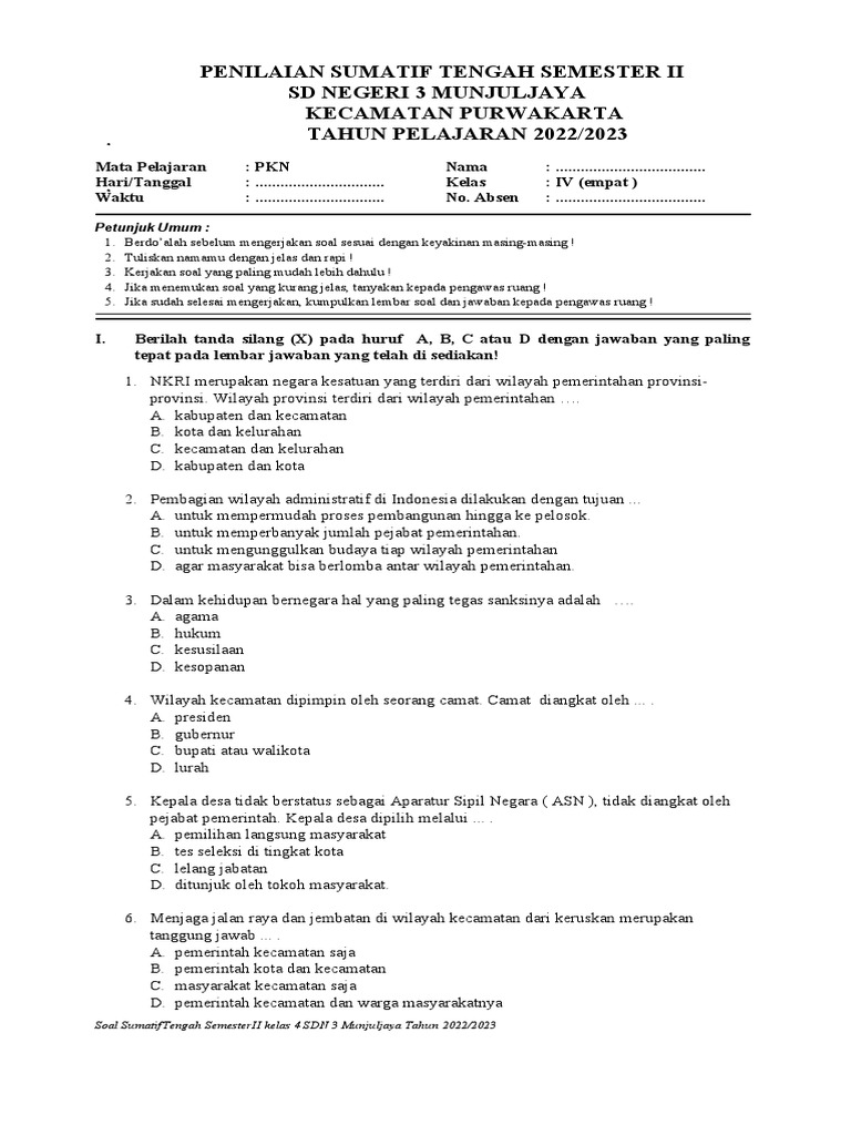 Soal STS II PKN Kls 4 OK | PDF