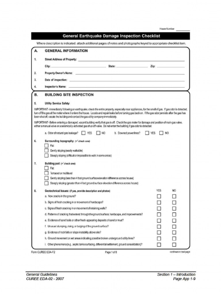 General Earthquake Damage Inspection Checklist | PDF