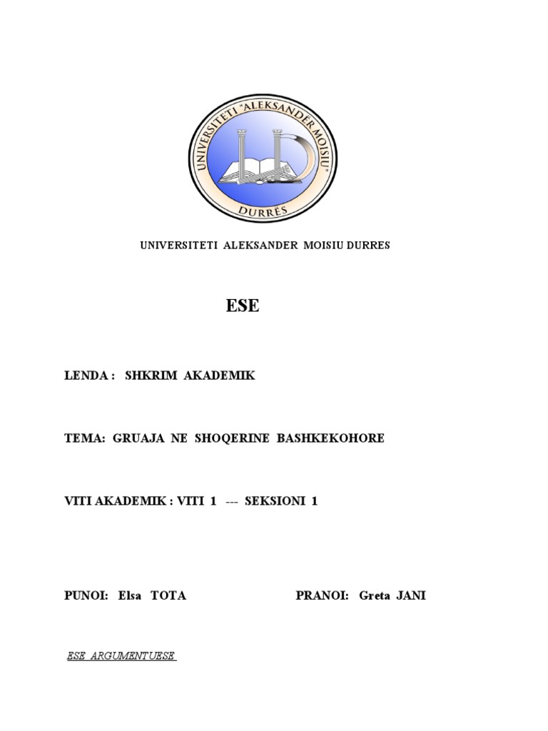 Lenda: Shkrim Akademik: Universiteti Aleksander Moisiu Durres | PDF