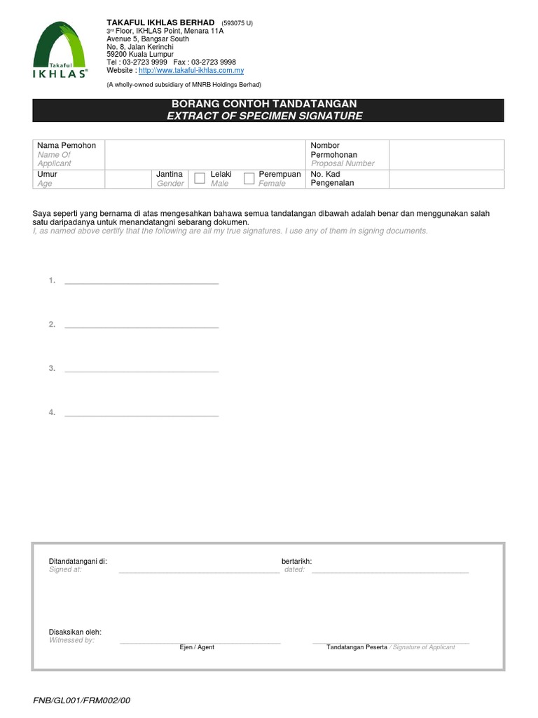Borang Contoh Sign | PDF