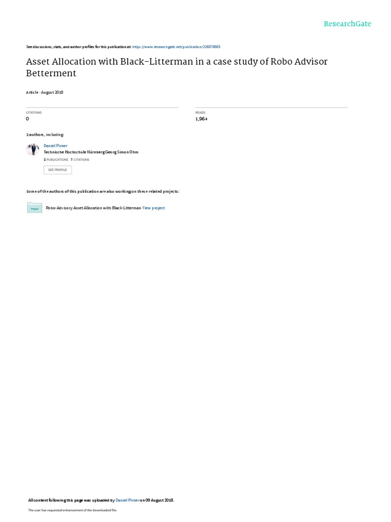 Asset Allocation With Black-Litterman in A Case Study of Robo Advisor ...