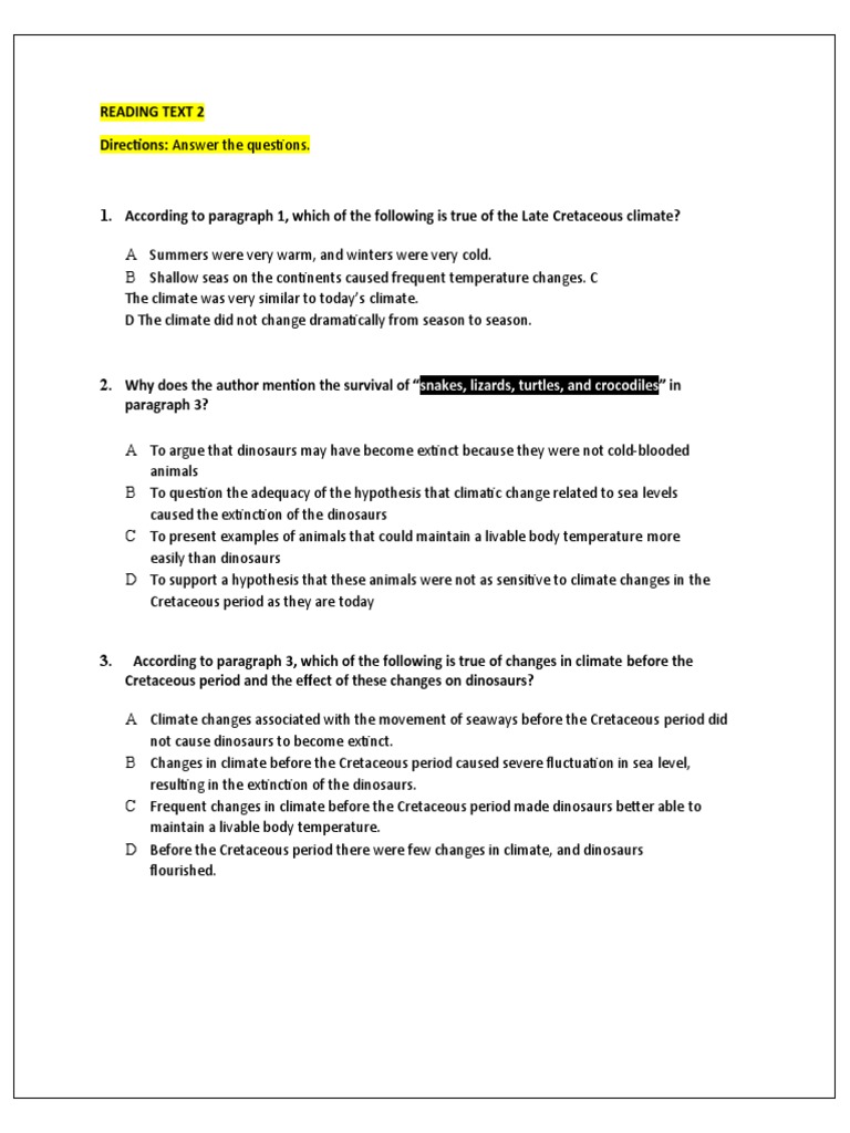 Preview Test Reading Text 2 Exercise | PDF | Cretaceous | Dinosaurs
