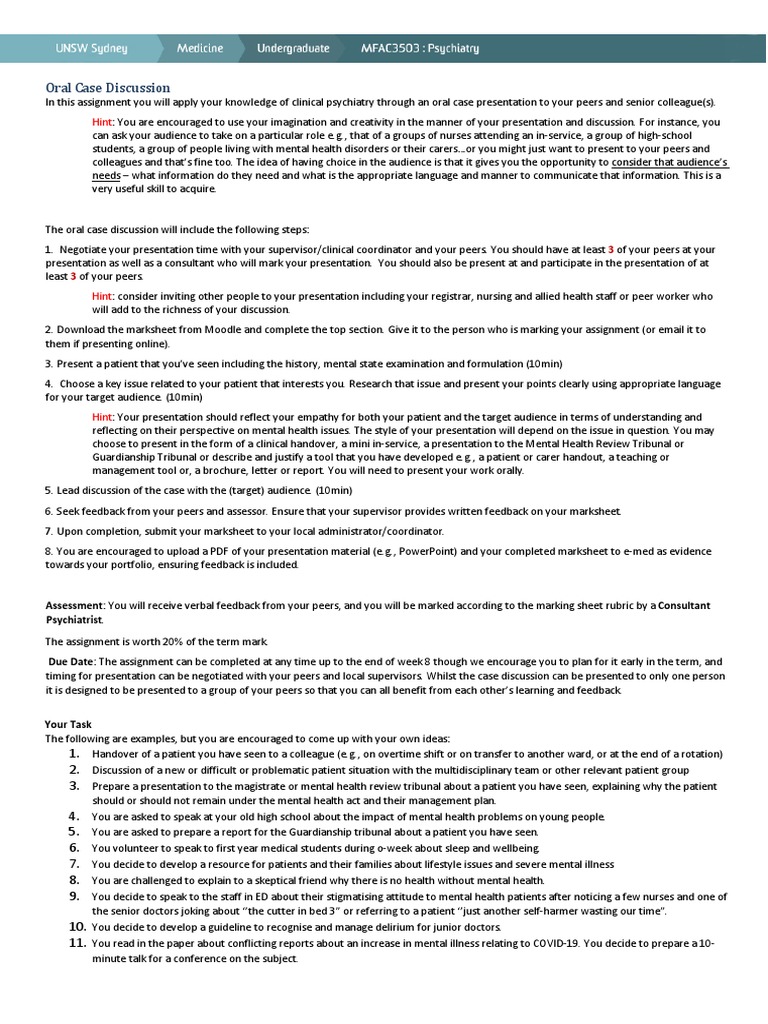 Oral Case Presentation Guidelines | PDF | Mental Disorder | Communication