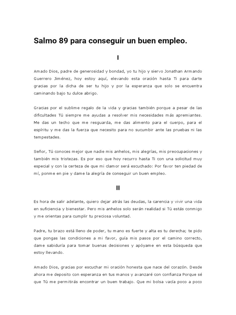 Salmo 89 para Conseguir Un Buen Empleo | PDF Salmo 89 para Conseguir Un Buen Empleo | PDF