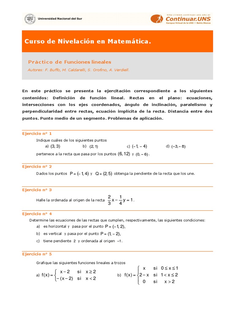 Practico de Funciones Lineales (1) | PDF | Línea (geometría) | Pendiente