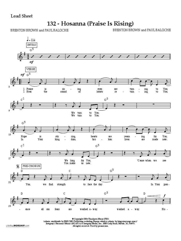 132 - Hosanna (Praise Is Rising) : Lead Sheet | PDF