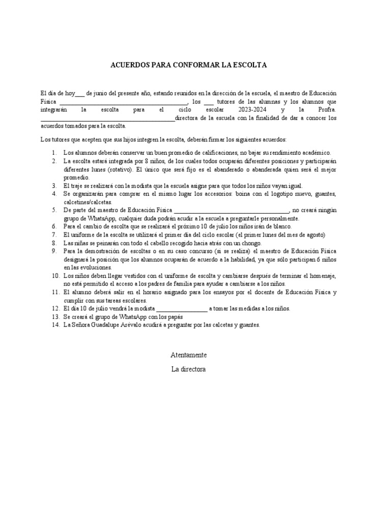 ACUERDOS PARA CONFORMAR LA ESCOLTA | PDF