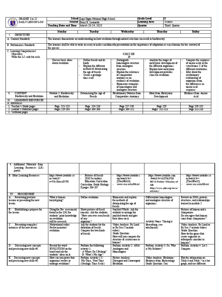 DLL Mod.3 Part 1 3RD QRTR G10 | PDF | Evolution | Homology (Biology)
