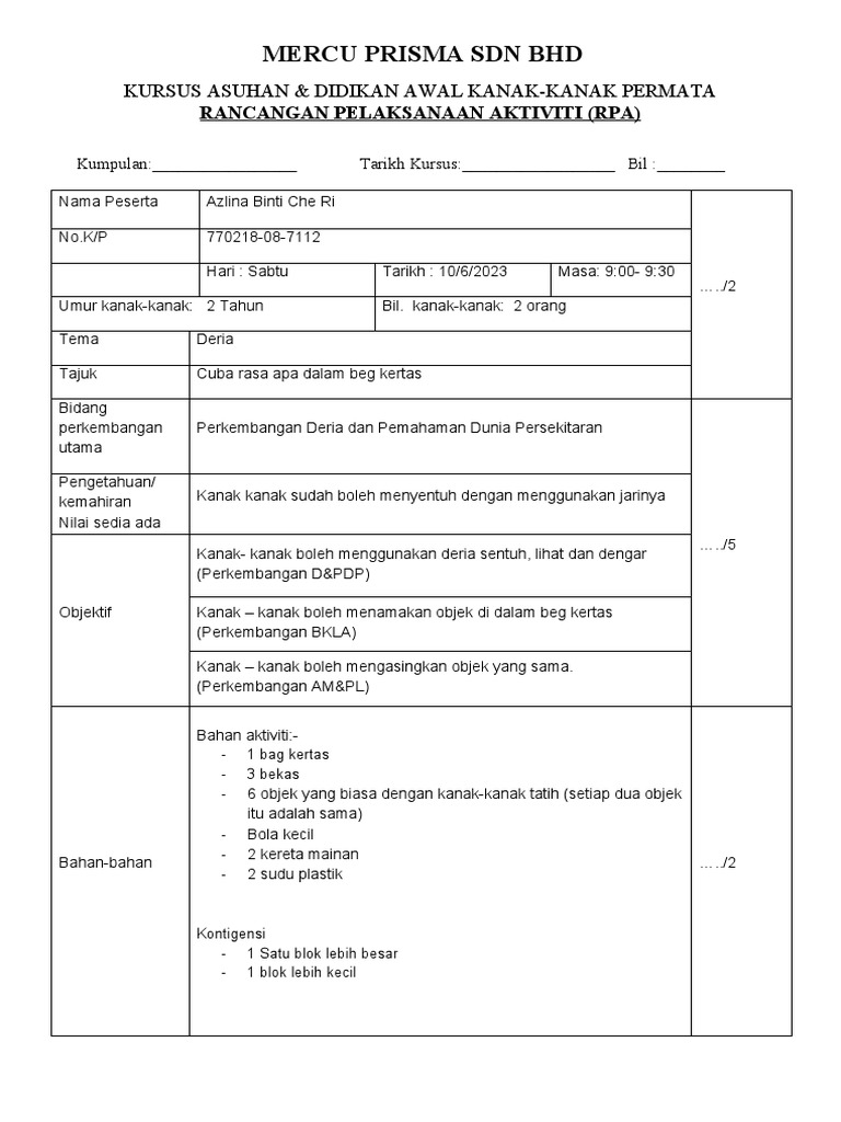 Rpa Azlina - Perkembangan Deria Dan Pemahaman Dunia Persekitaran Age 2 ...