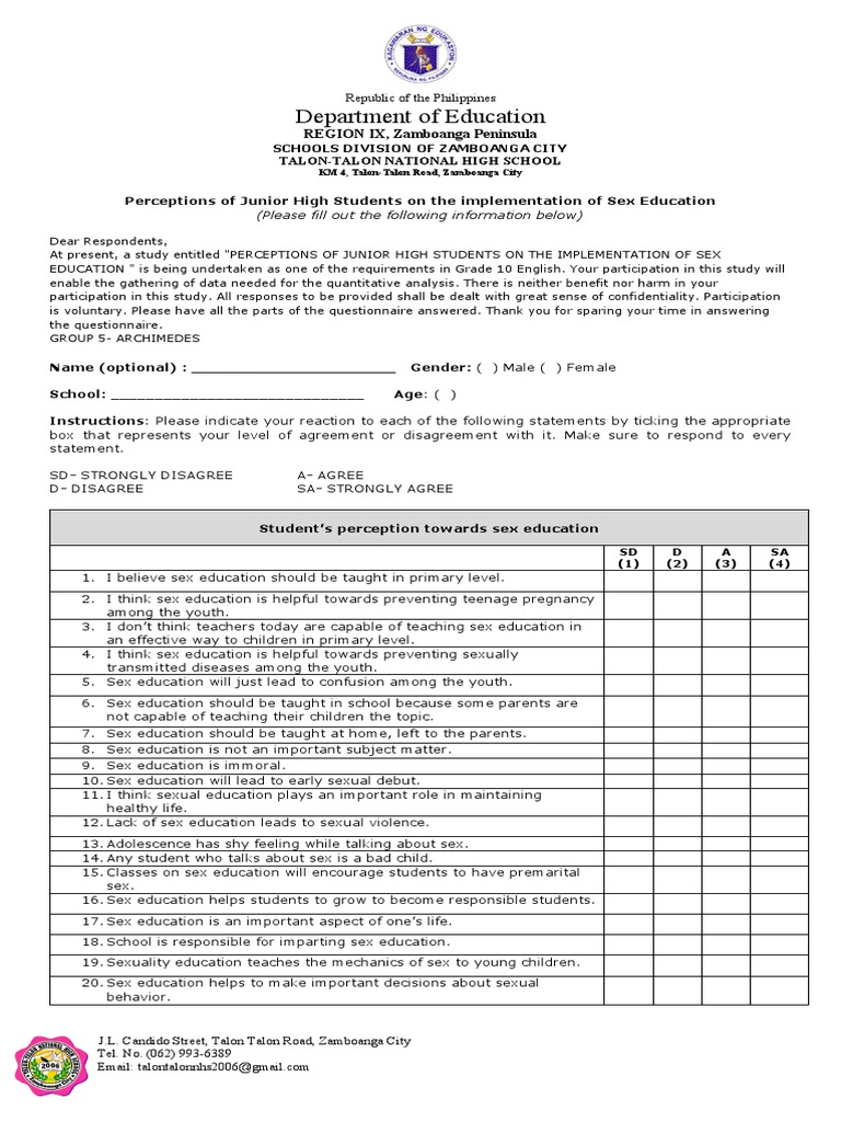 Final Questionnaires | Download Free PDF | Sex Education | Intimate Relationships