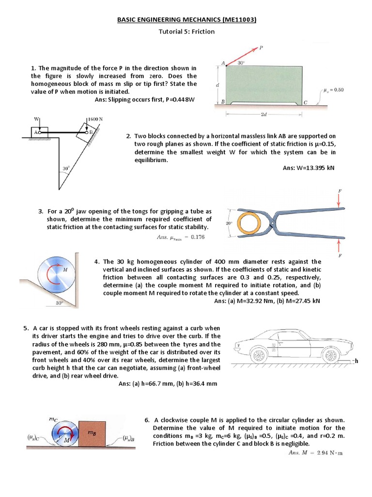 Tutorial5 Friction | PDF | Friction | Force