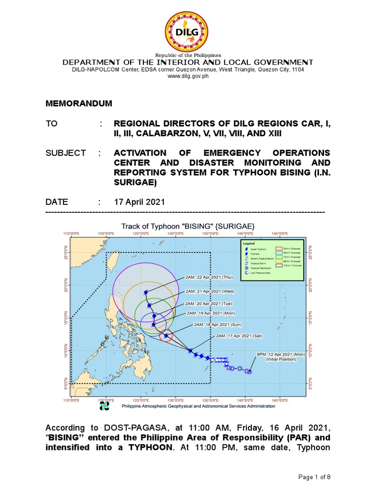 Activation For Typhoon BISING | PDF | Tropical Cyclones | Flood