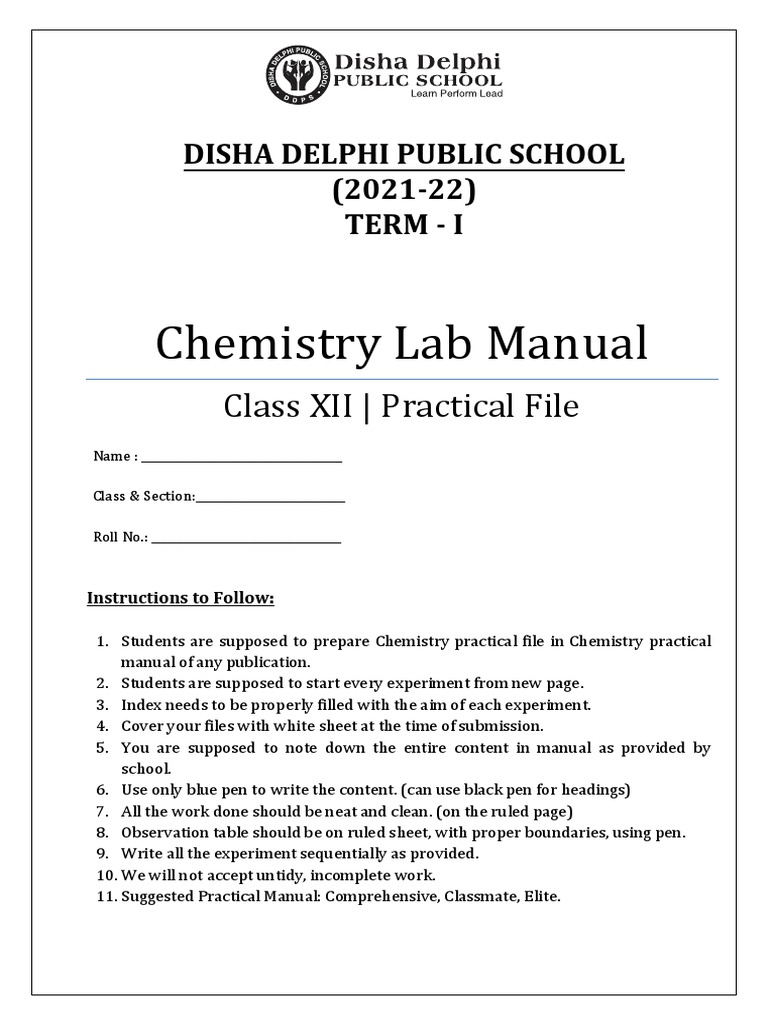 Chemistry Lab Manual Class-Xii Practical File Term-I (2021-22) | PDF | Salt (Chemistry) | Ammonium