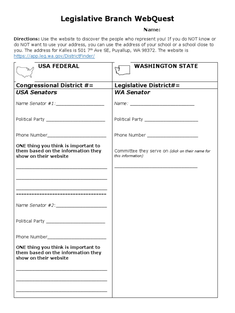 Legislative Branch Webquest | PDF