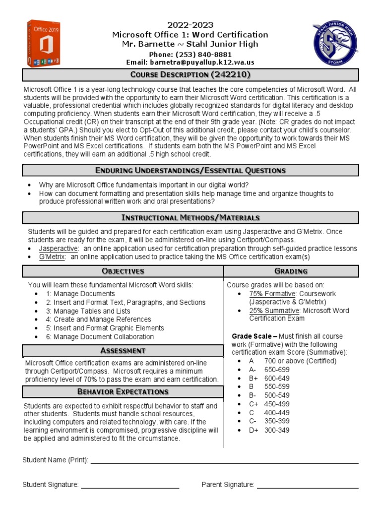 MS Office 1 Syllabus 2022 | PDF | Microsoft Office | Professional Certification