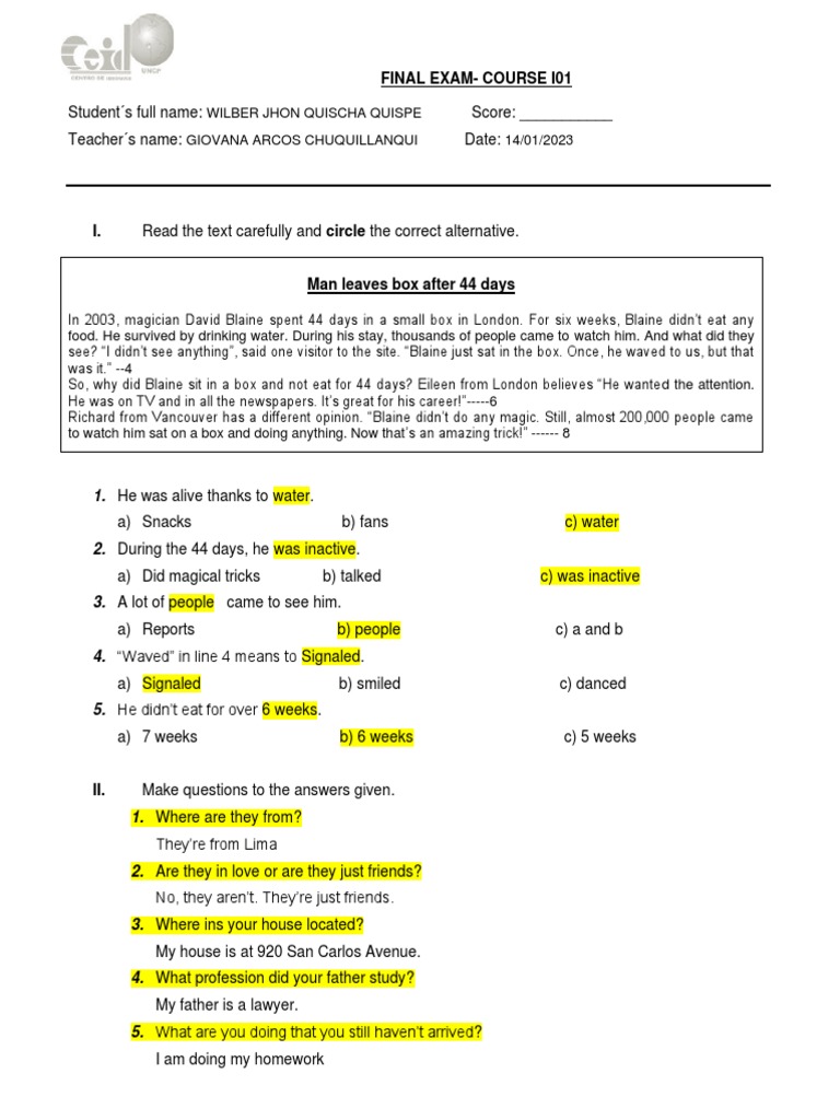 Final Exam I1 (Quichca Quispe Wilber Jhon) | PDF | Language Arts & Discipline