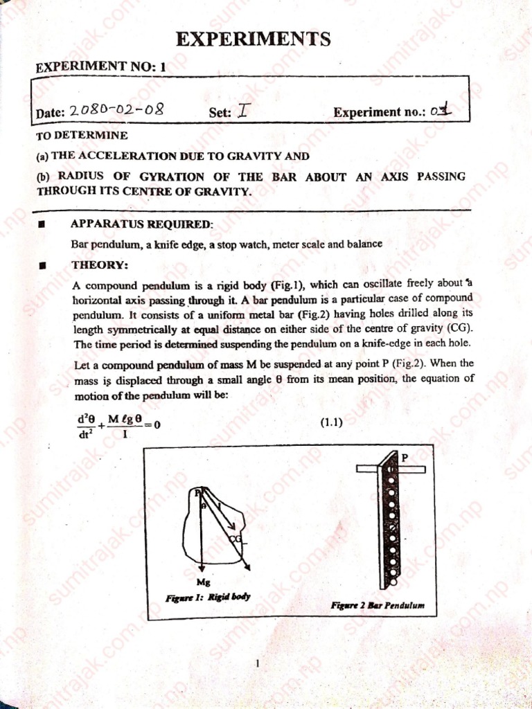Bar Pendulum Experiment | PDF