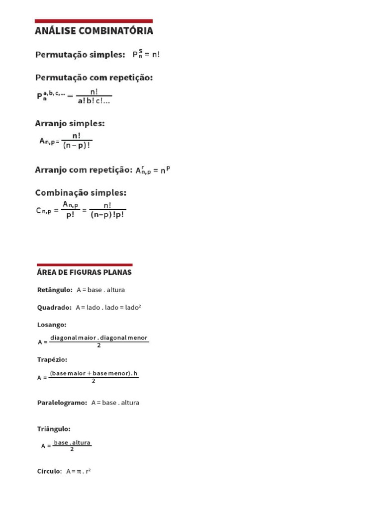 Formulas de Matemática | PDF