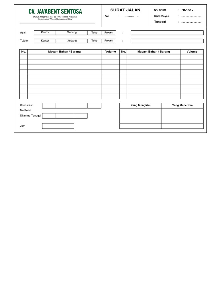 Contoh Format Surat Jalan Proyek | PDF